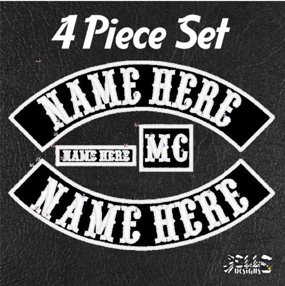 Custom Embroidered 4 Piece 13" Mc Rocker Patch Set Motorcycle Biker ...