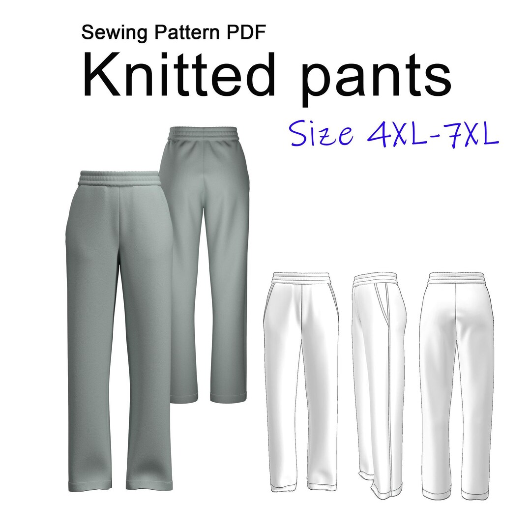 Knitted Pants Sewing Pattern PDF: Plus Size 4XL-7XL (digital Download ...