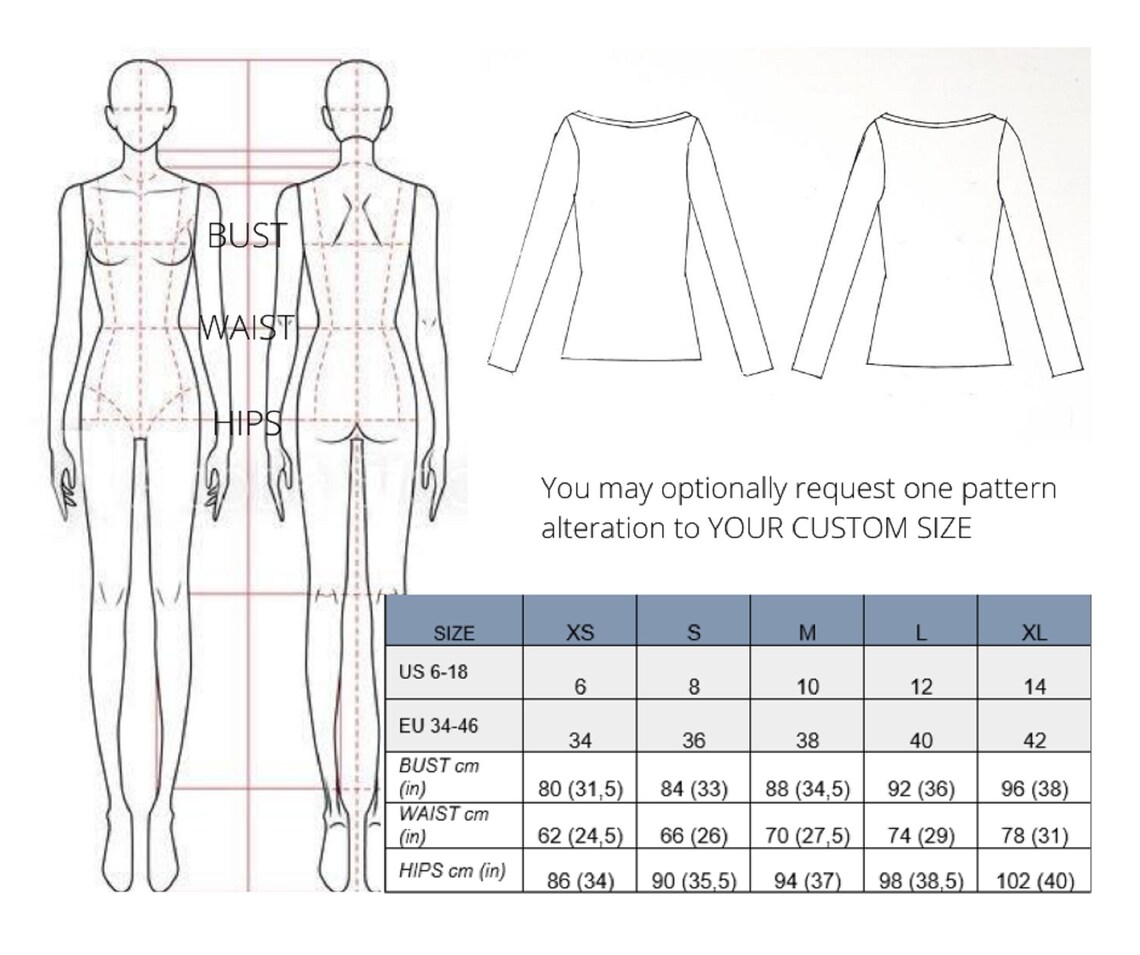 Long Sleeve Sewing Pattern Pdf Top Longsleeve Digital Shirt for Women ...