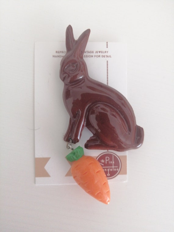 50s Style Bunny and Carrot Brooch | Etsy