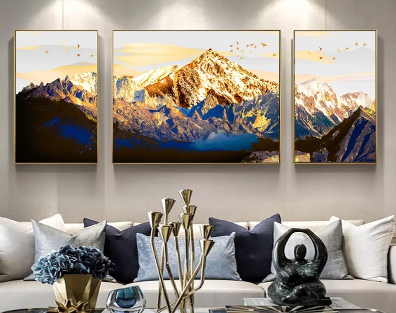 3er Set Gold Berg Abstrakte Leinwand Kunst - 3 Stück Canvas Gallery ...