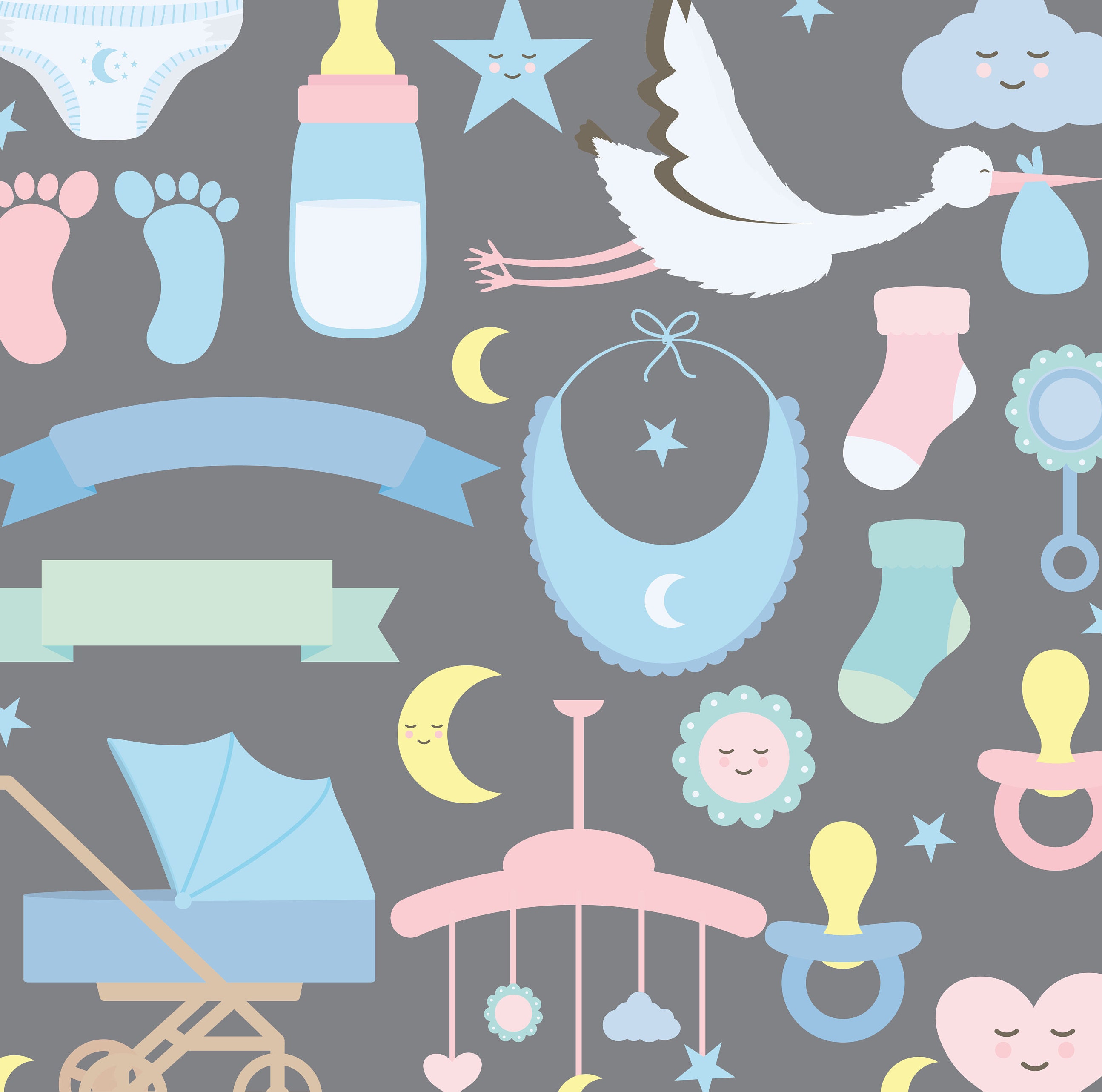 Digital Files Download of Baby Shower Set Accessories Design -baby ...