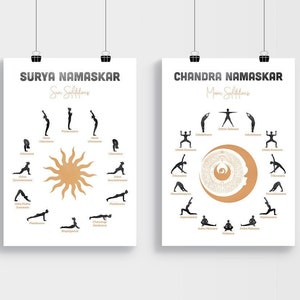 Sun & Moon Salutation Yoga Posters, Chandra Namaskar, Yoga Poses Print ...