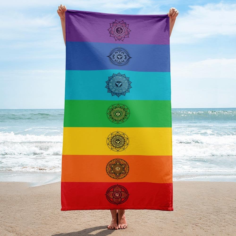 7 Chakra Cotton Rainbow Beach Towel, Seven Chakras Blanket Yoga Mat ...