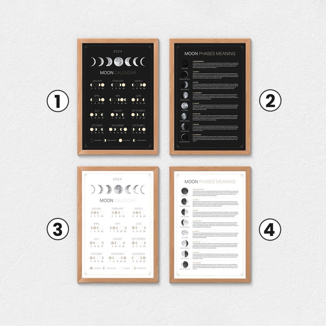 2024 Moon Phases & Lunar Calendar Bundle, Moon Phase Wall Hanging, Moon ...