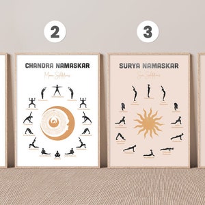 Sun & Moon Salutation Yoga Posters, Chandra Namaskar, Yoga Poses Print ...