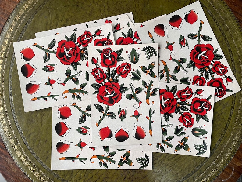 Traditional Rose Tattoo Flash - Etsy