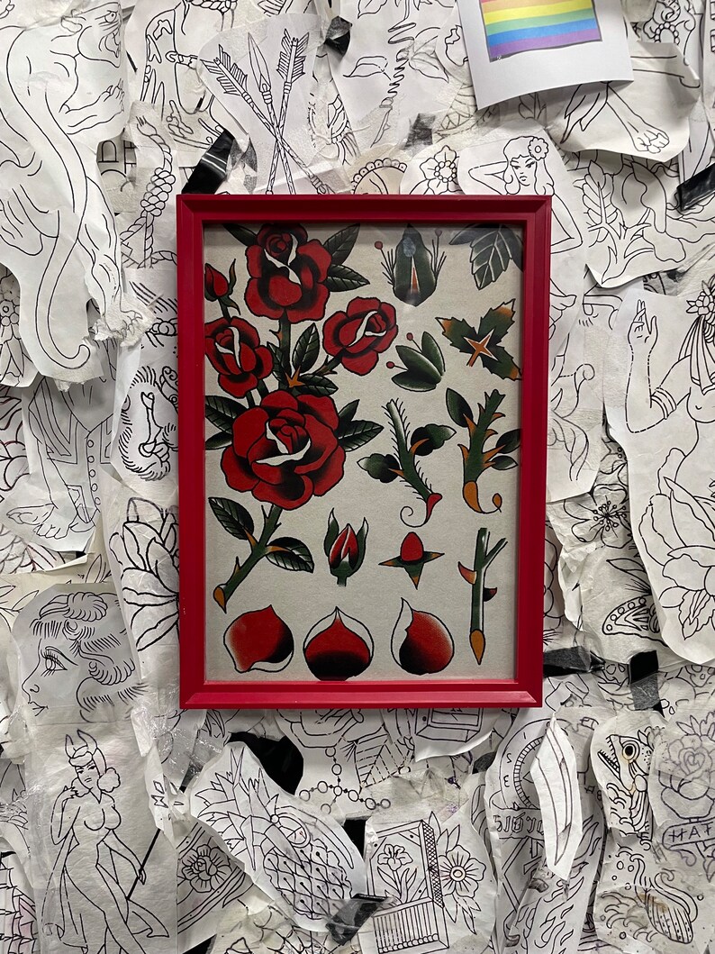 Traditional Rose Tattoo Flash - Etsy