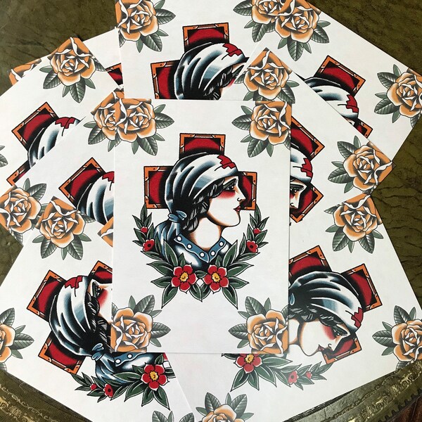 Traditional Nurse Tattoo Flash - Etsy
