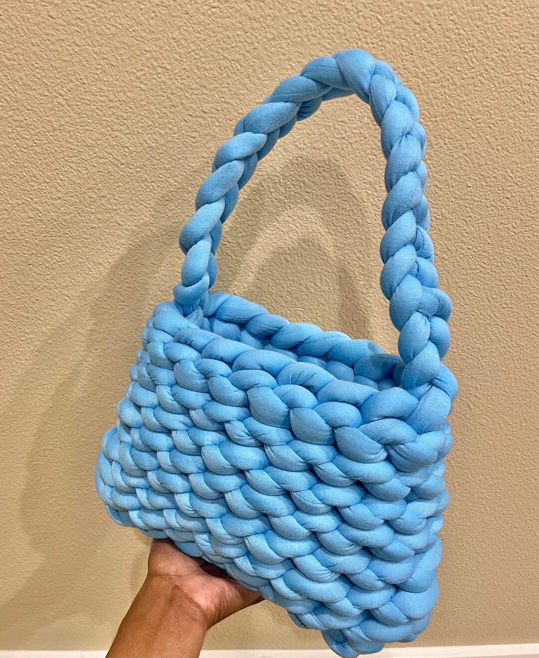 Handmade Chunky Crochet Puffer Purse, Blue Knit Handbag - Etsy
