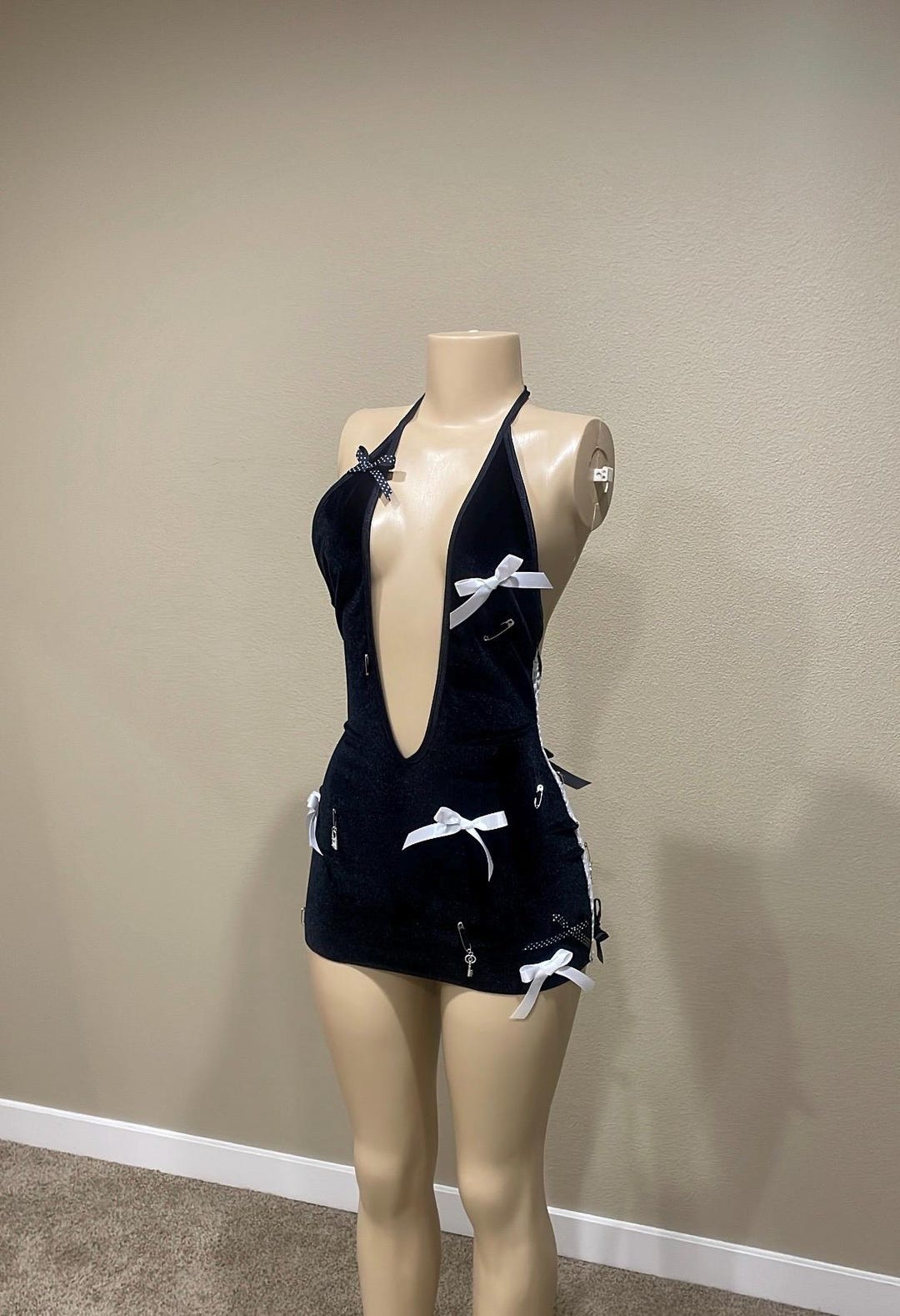 Black Velvet Bow Mini Dress, Rave Clubwear - Etsy