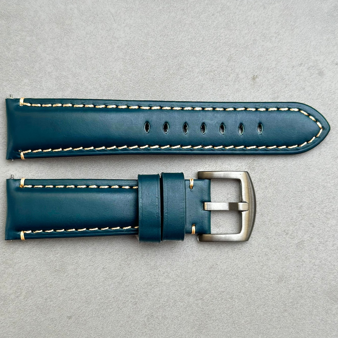 Petrol Blue Full Grain Leather Watch Strap, Quick Release, Padded ...