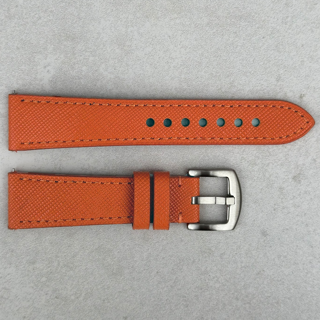 Dark Saffron Orange Leather Watch Strap, Full Grain Leather Quick ...