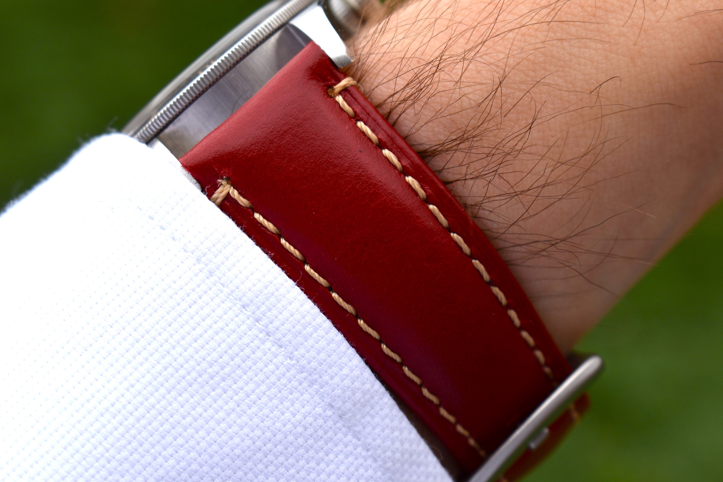 Blood Red Full Grain Leather Watch Strap, Quick Release, Padded ...