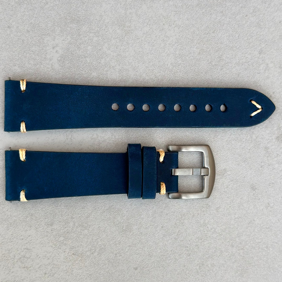 Midnight Blue Vintage Full Grain Leather Watch Strap Quick Release 18mm ...