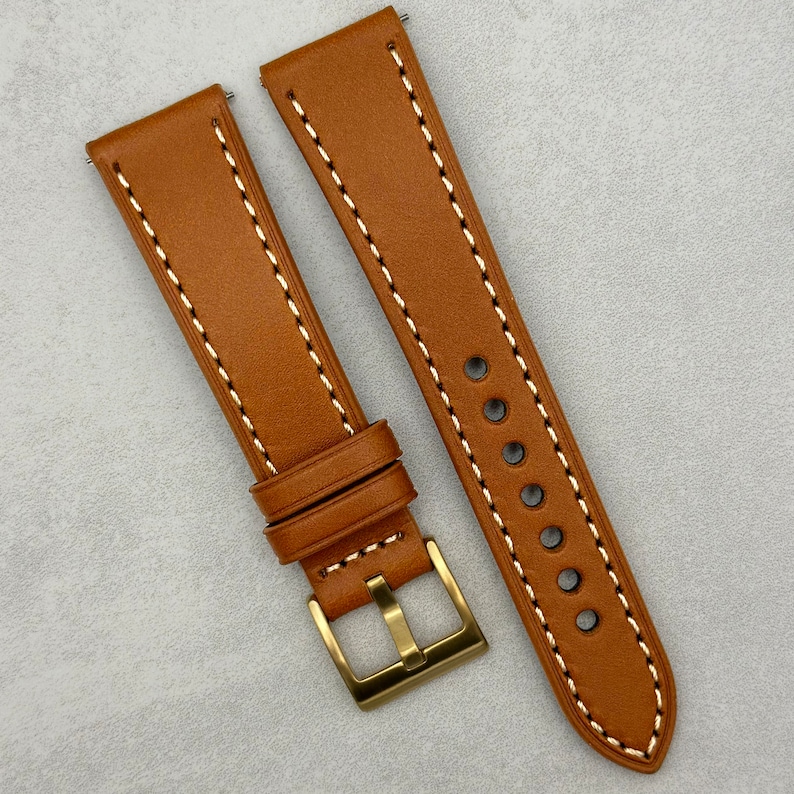 Caramel Tan Italian, Vegetable Tanned, Full Grain Leather Watch Strap ...
