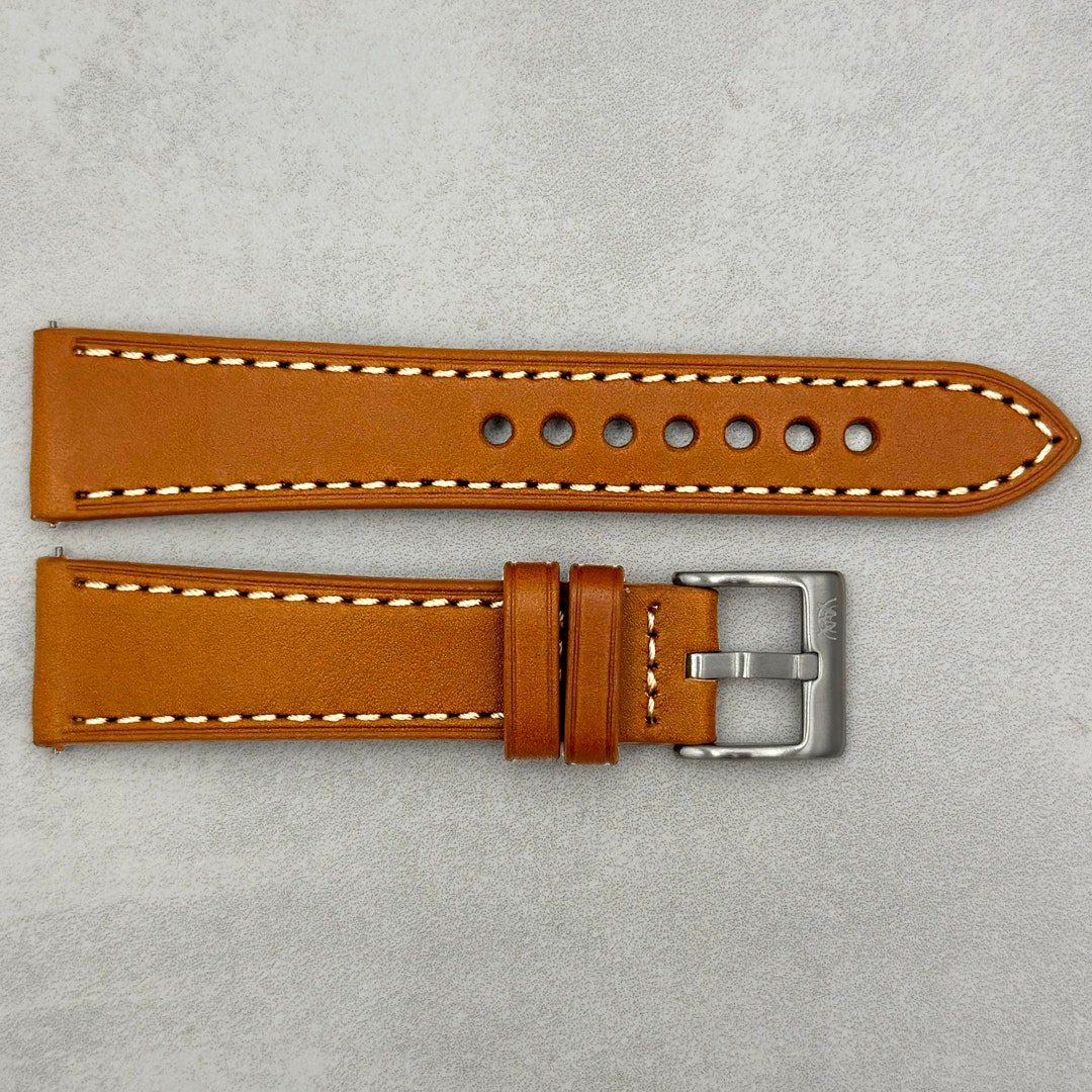 Caramel Tan Italian, Vegetable Tanned, Full Grain Leather Watch Strap ...