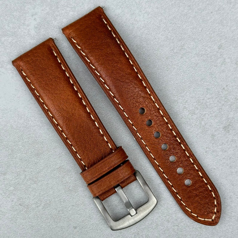 Handmade Copper Brown Italian Leather Watch Strap, Full Grain Leather ...