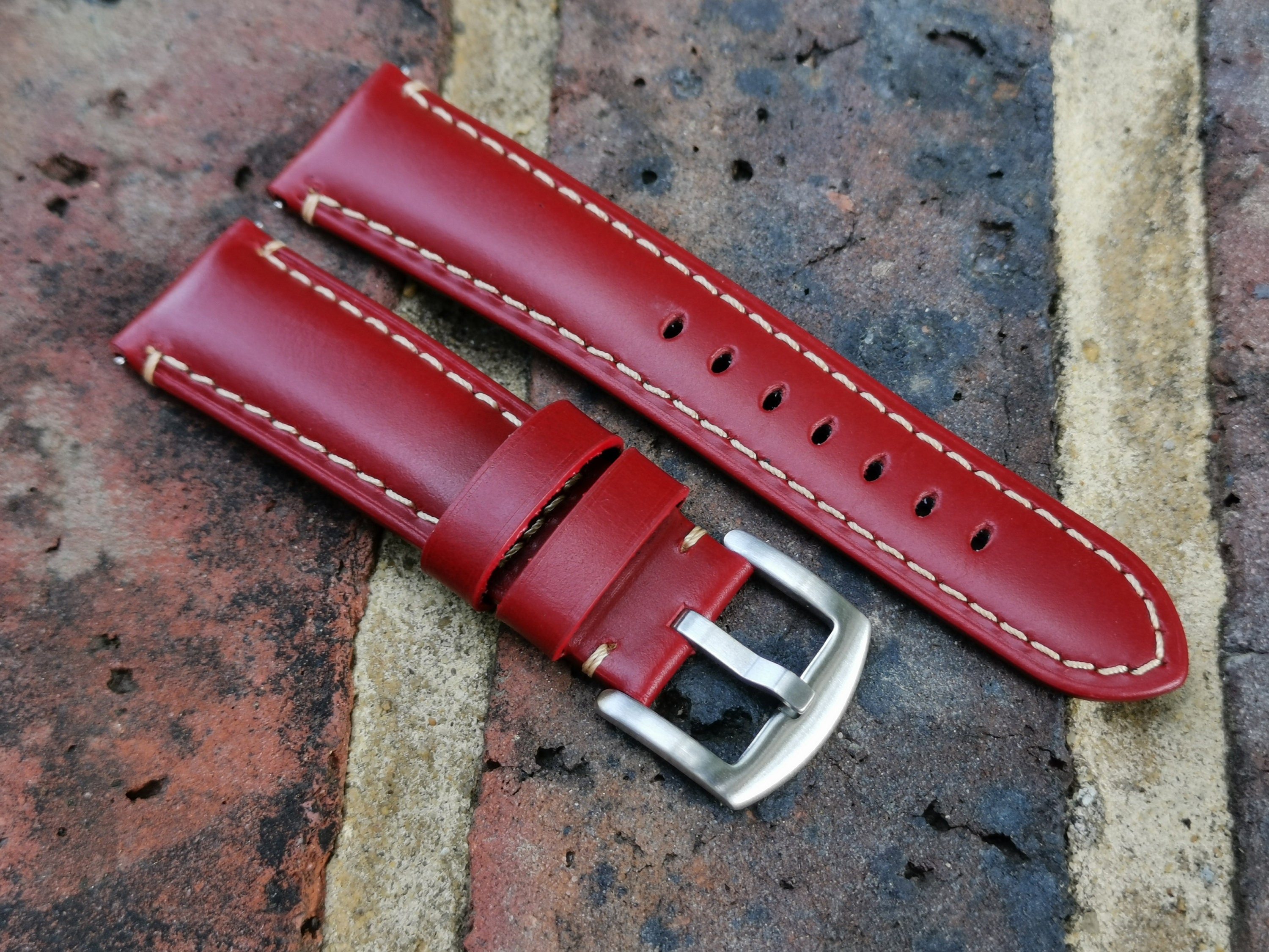 Blood Red Full Grain Leather Watch Strap, Quick Release, Padded ...