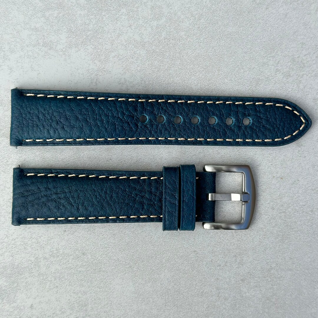 Handmade Prussian Blue Italian Leather Watch Strap, Full Grain Leather ...