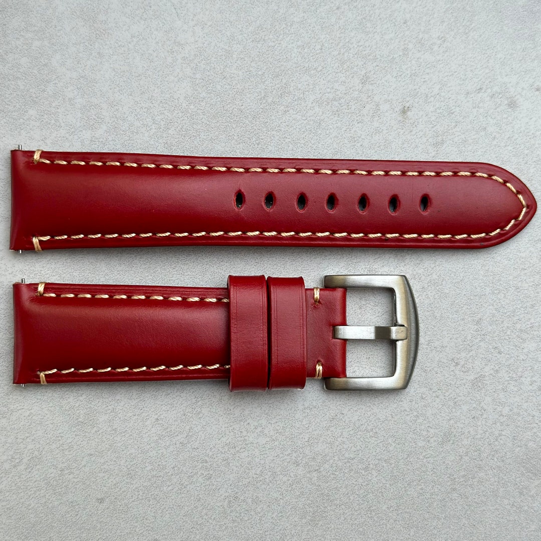 Blood Red Full Grain Leather Watch Strap, Quick Release, Padded ...