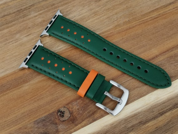 Green and Orange Racing Full Grain Leather Apple Watch Strap | Etsy