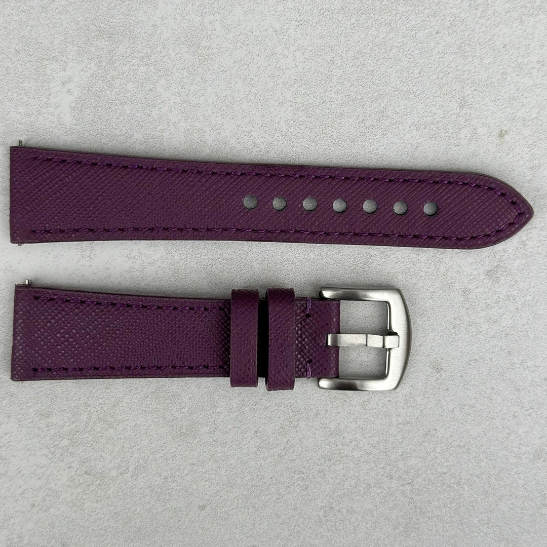Royal Purple Saffiano Leather Watch Strap, Full Grain Leather Quick ...