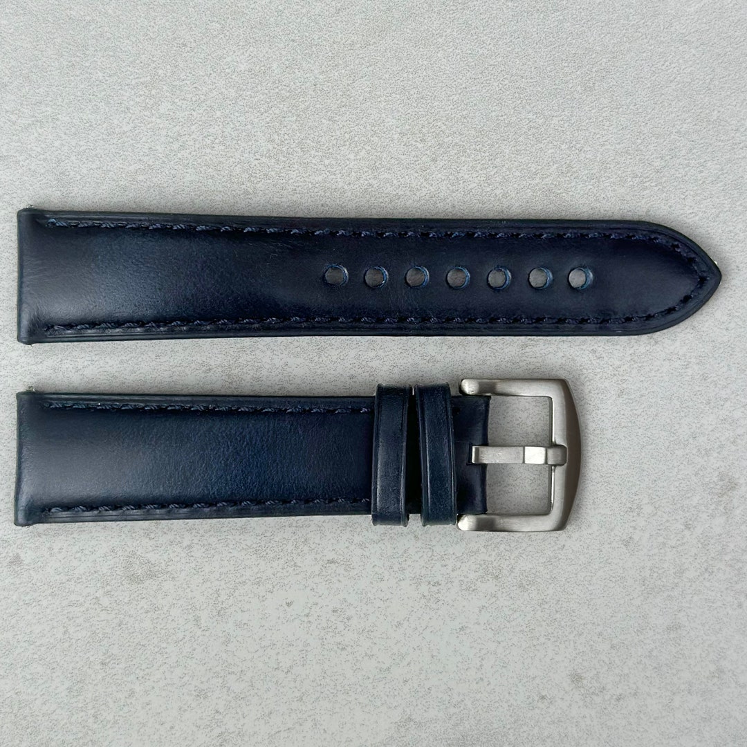 Deep Ocean Blue Full Grain Leather Watch Strap, Quick Release, 18mm ...