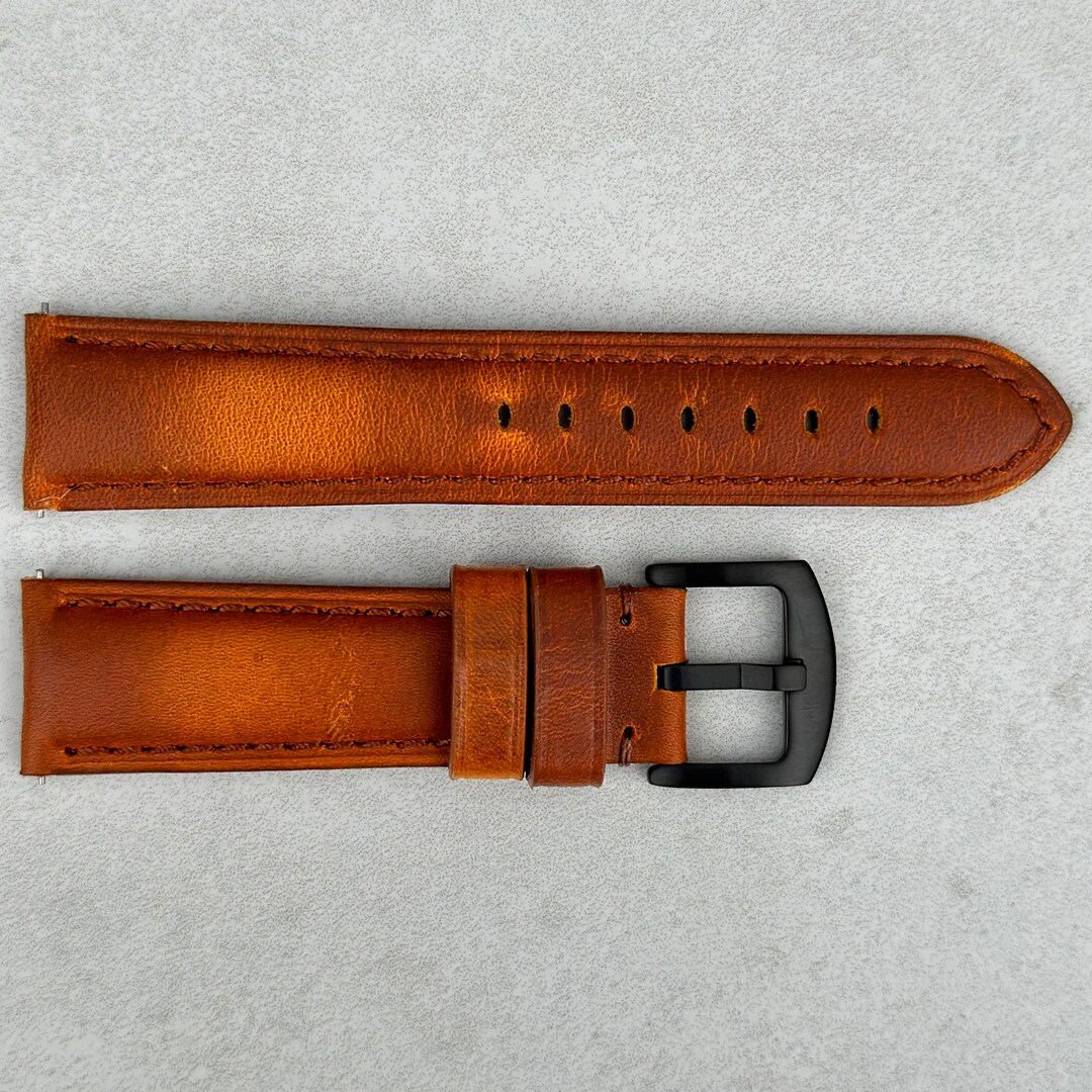 Vintage Cognac Vegetable Tanned Full Grain Leather Watch Strap, Padded ...