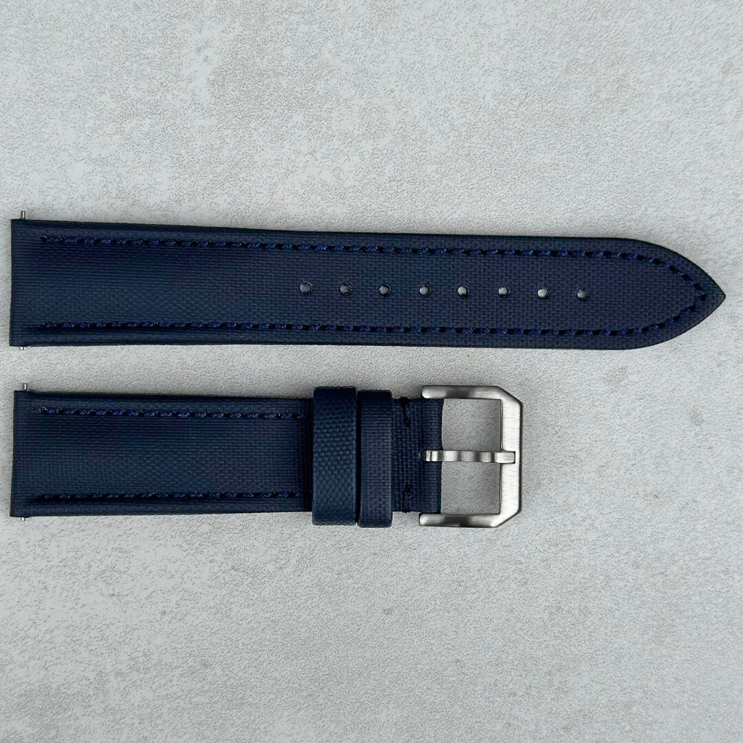 Navy Blue Sail Cloth Watch Strap, Padded, Leather Backed, Quick Release ...