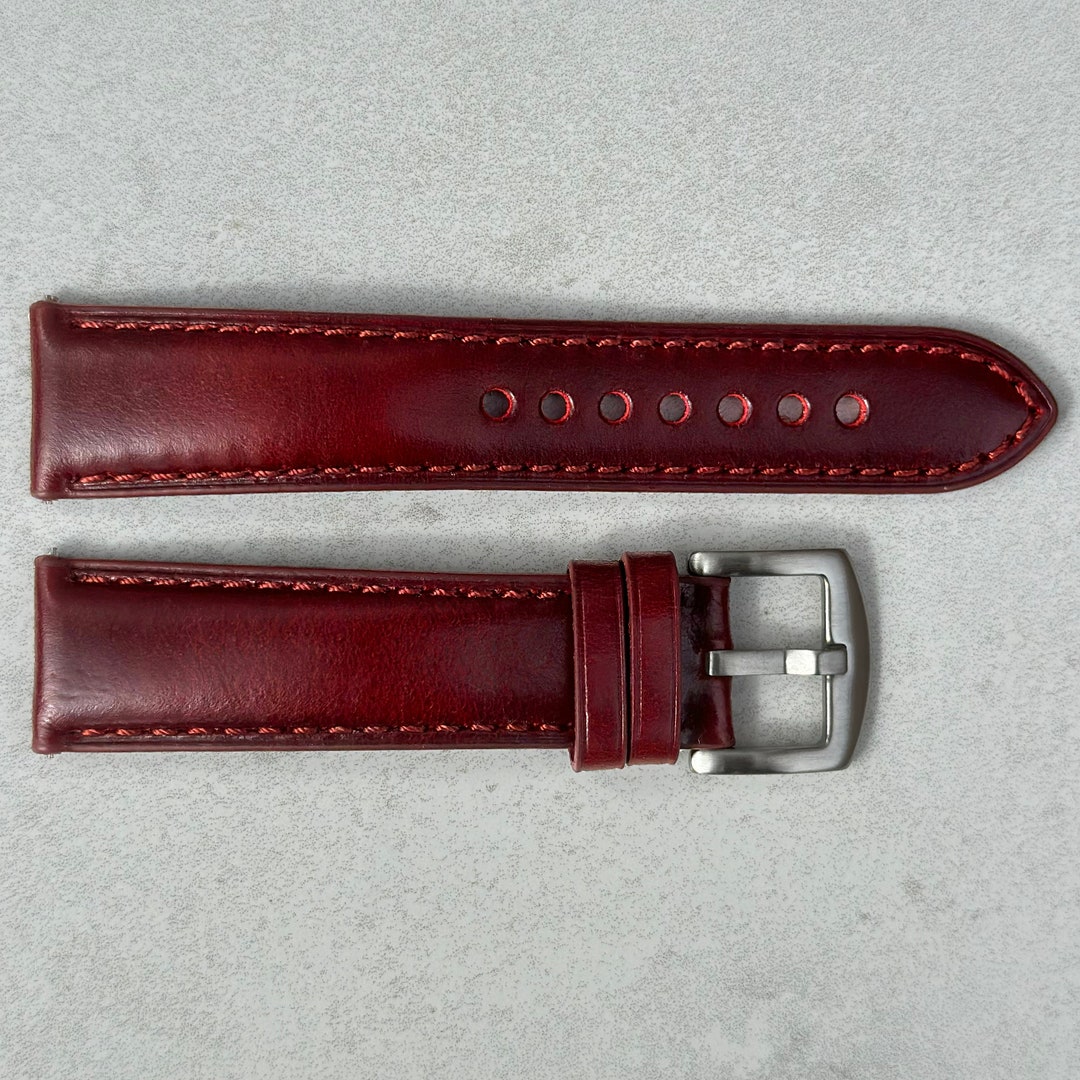 Wine Red Full Grain Leather Watch Strap, Quick Release, 18mm 20mm 22mm ...