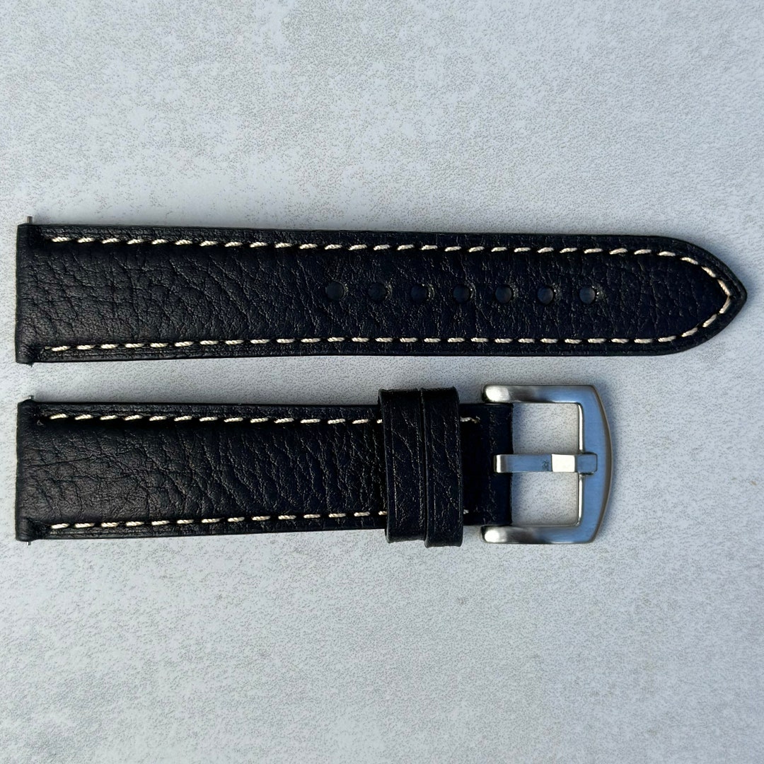 Handmade Onyx Black Italian Leather Watch Strap, Full Grain Leather ...