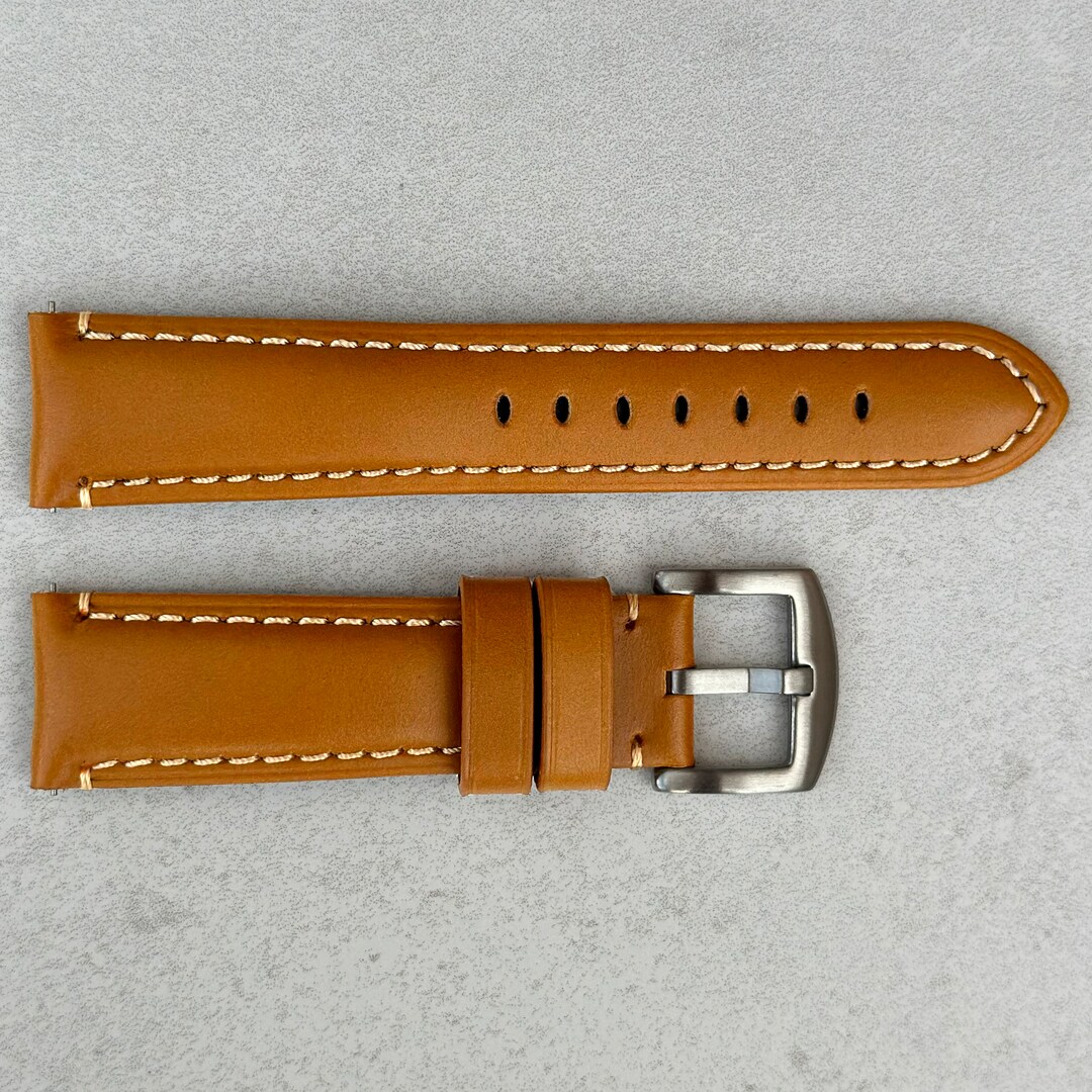 Desert Tan Full Grain Leather Watch Strap, Quick Release, Padded ...