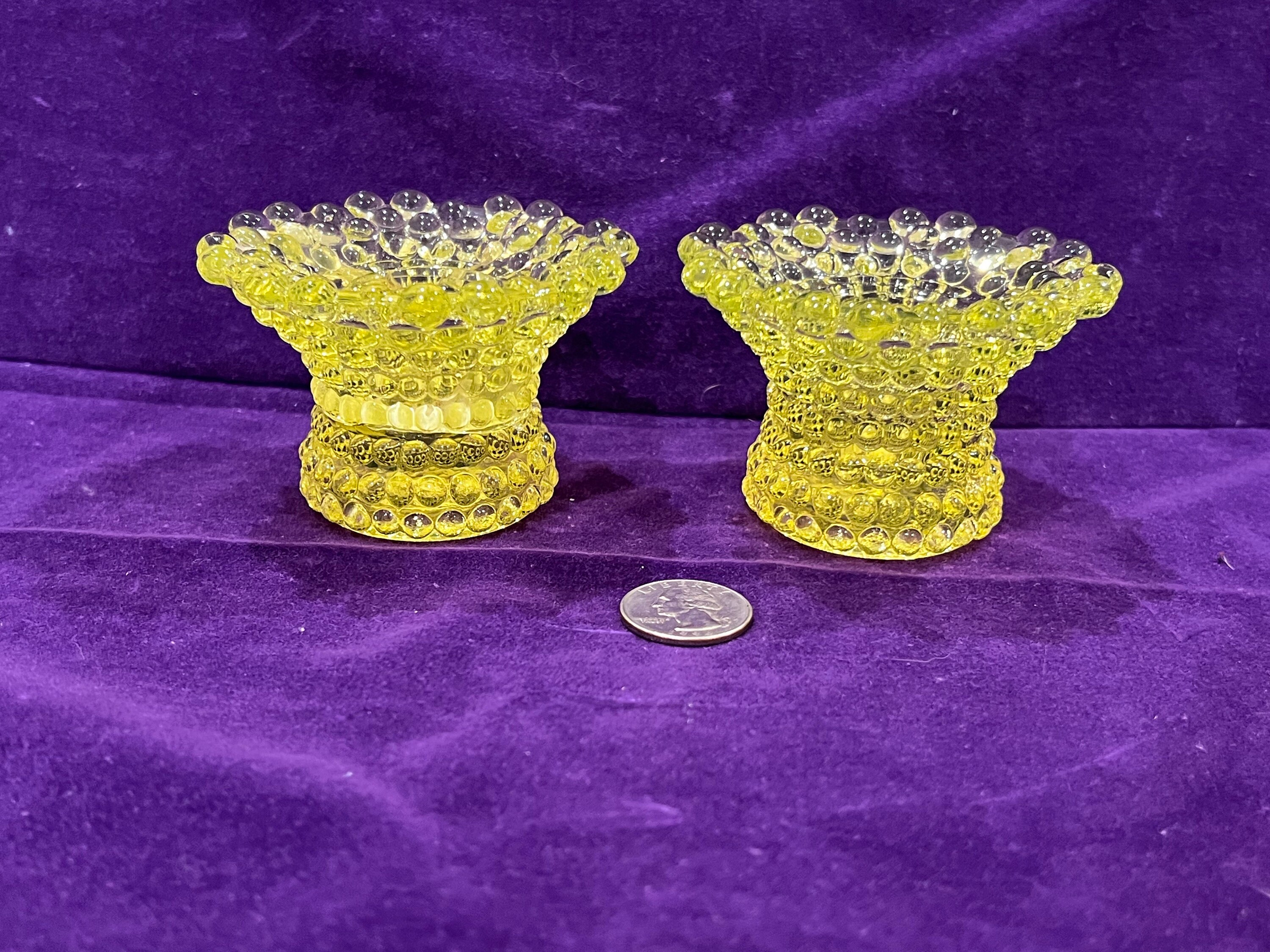 Vintage Antique Vaseline Glass Short Nobby Candlestick Holders - Etsy