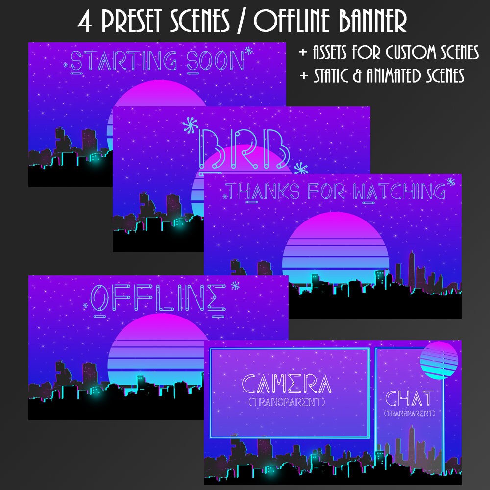ANIMATED Twitch Overlay Pack | Synth City Scene | Stream Overlay ...