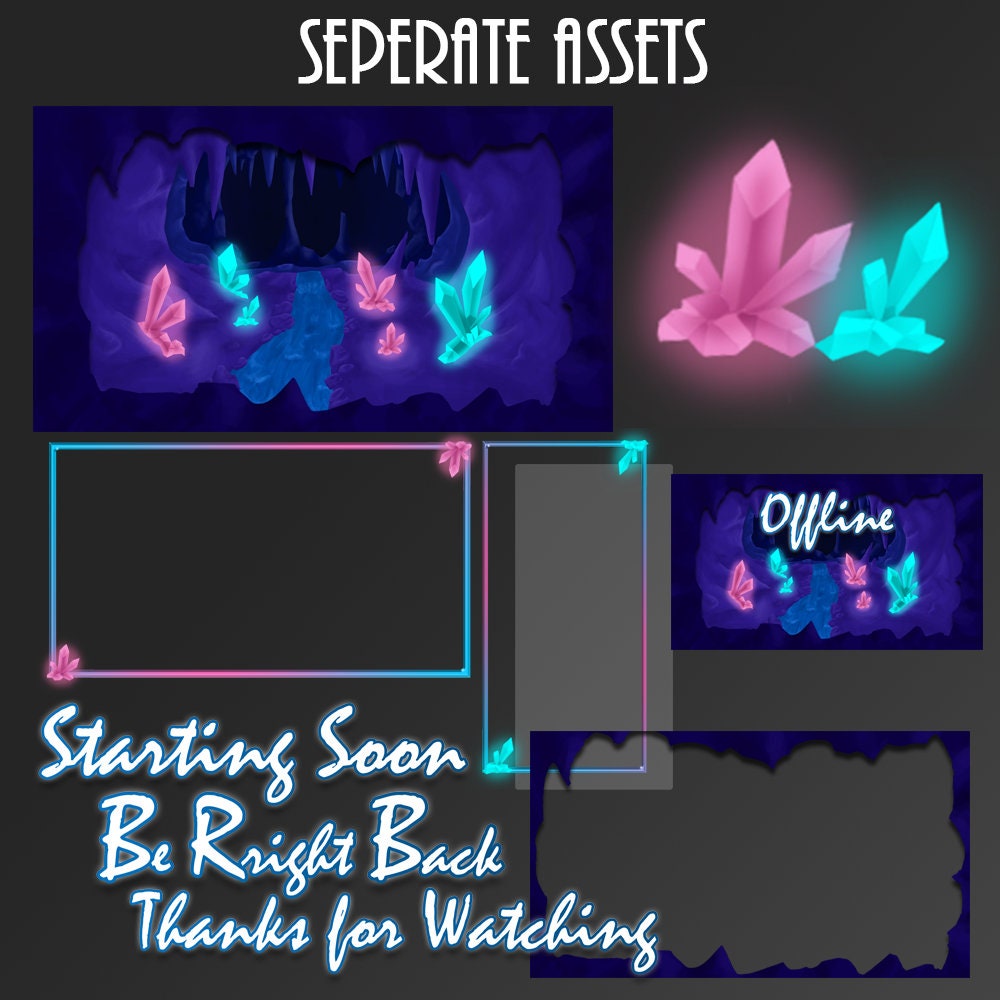 ANIMATED Twitch Overlay Pack Gem Cave Scene Stream Overlay Package OBS ...