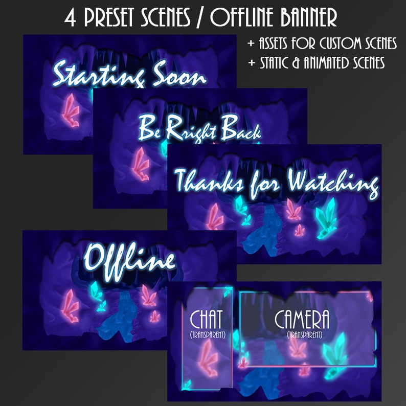 ANIMATED Twitch Overlay Pack | Gem Cave Scene | Stream Overlay Package ...