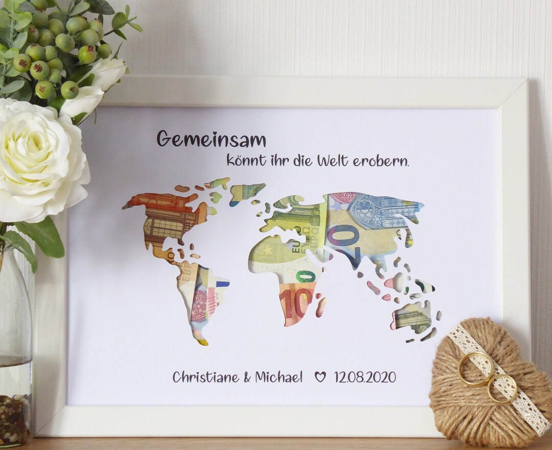 Personalized Money Gift WORLD MAP Wedding Honeymoon Travel Around the ...