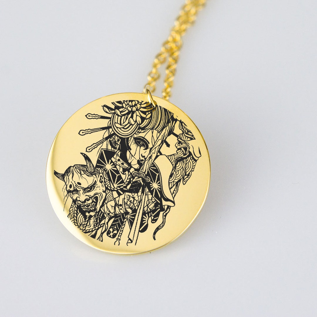 Samurai Lady Gold & Silver Plated Pendant Samurai Necklace Charm - Etsy