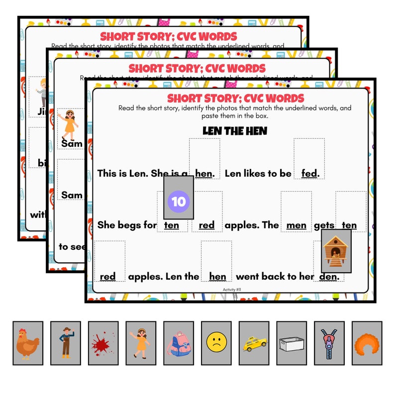 Kindergarten Reading Practice Busy Board or Cut & Paste Hands-on ...