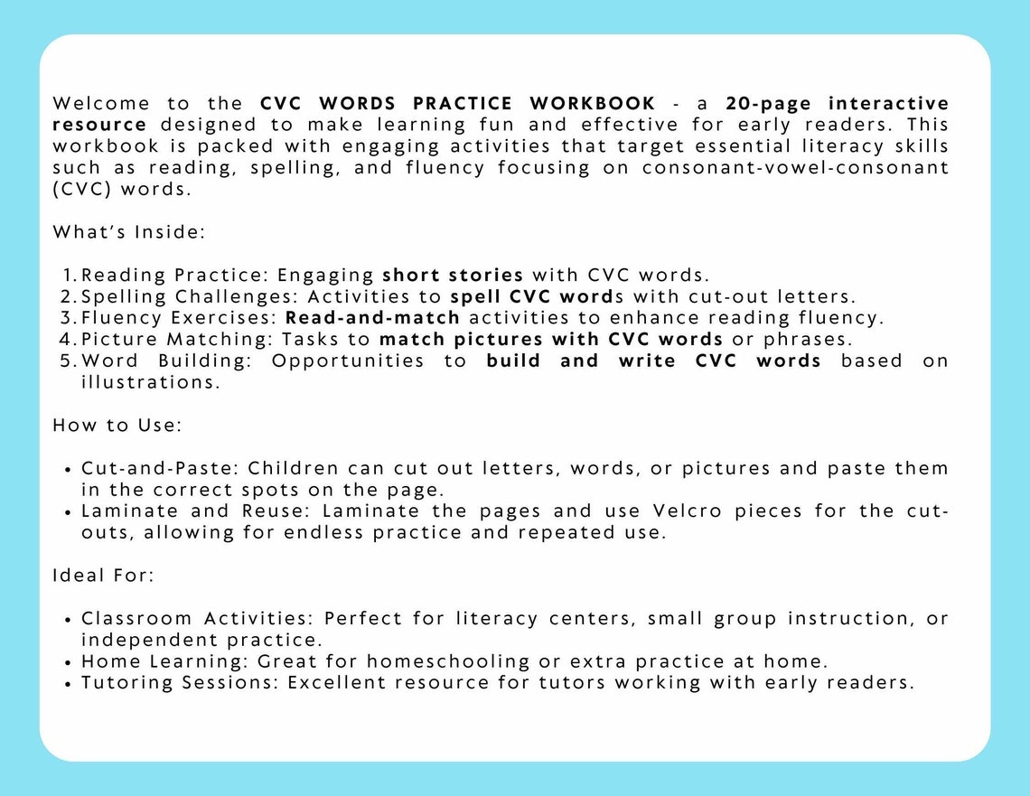CVC Words Reading Practice Hands-on Engaging Printable Worksheets ...