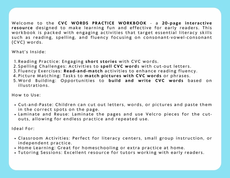 CVC Words Reading Practice Hands-on Engaging Printable Worksheets ...