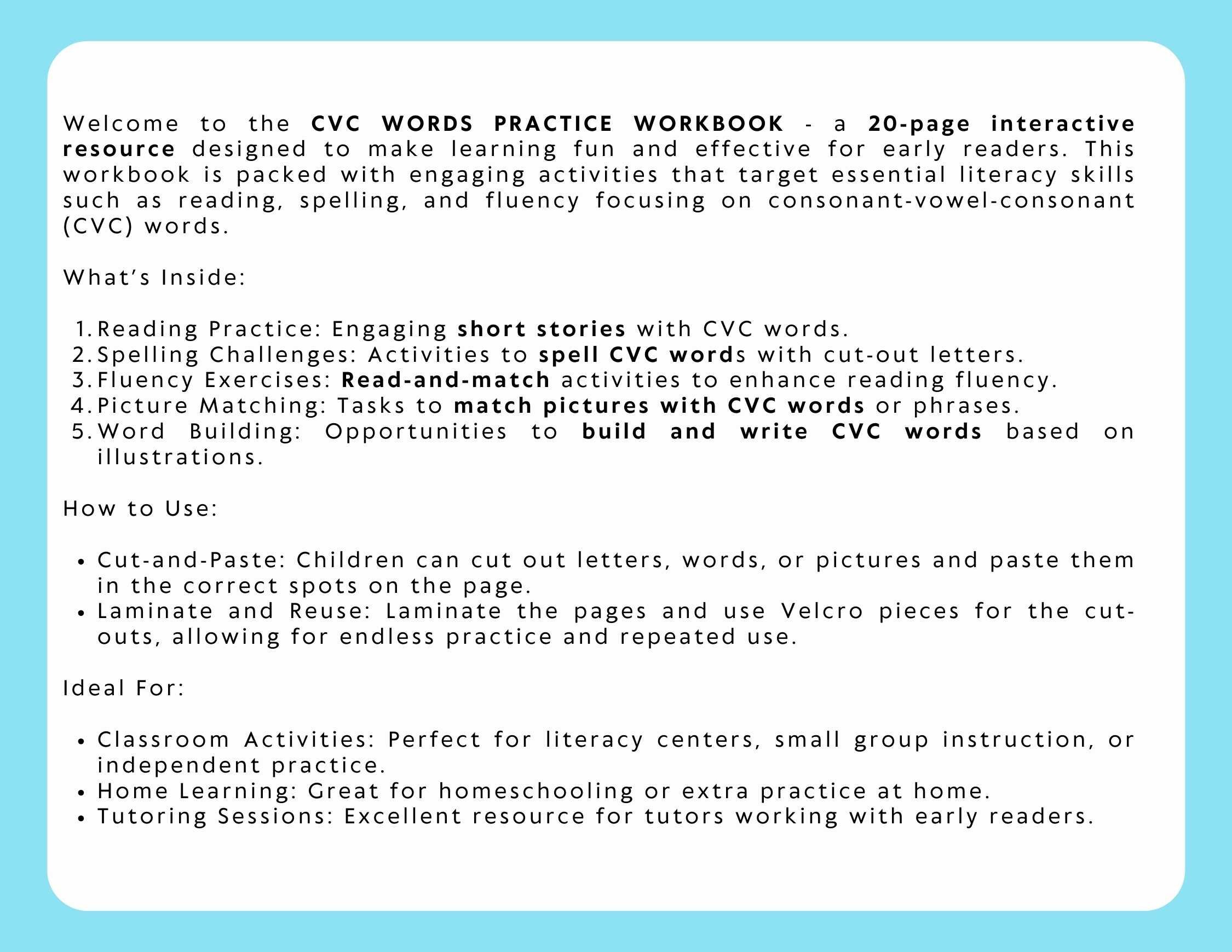 CVC Words Reading Practice Hands-on Engaging Printable Worksheets ...