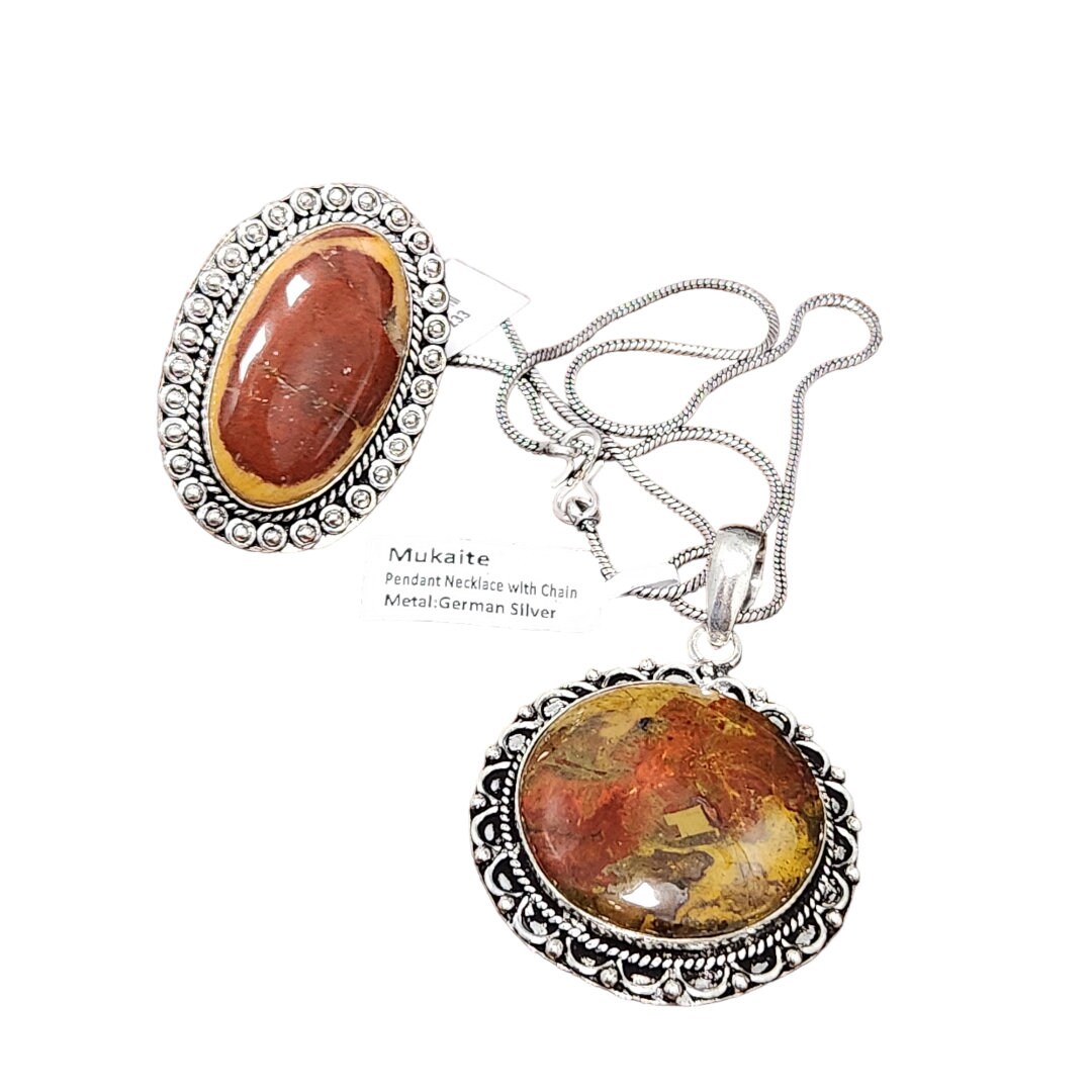 Mukaite Pendent Necklace With Chain and Ring Set German Silver Sz 7 16 ...