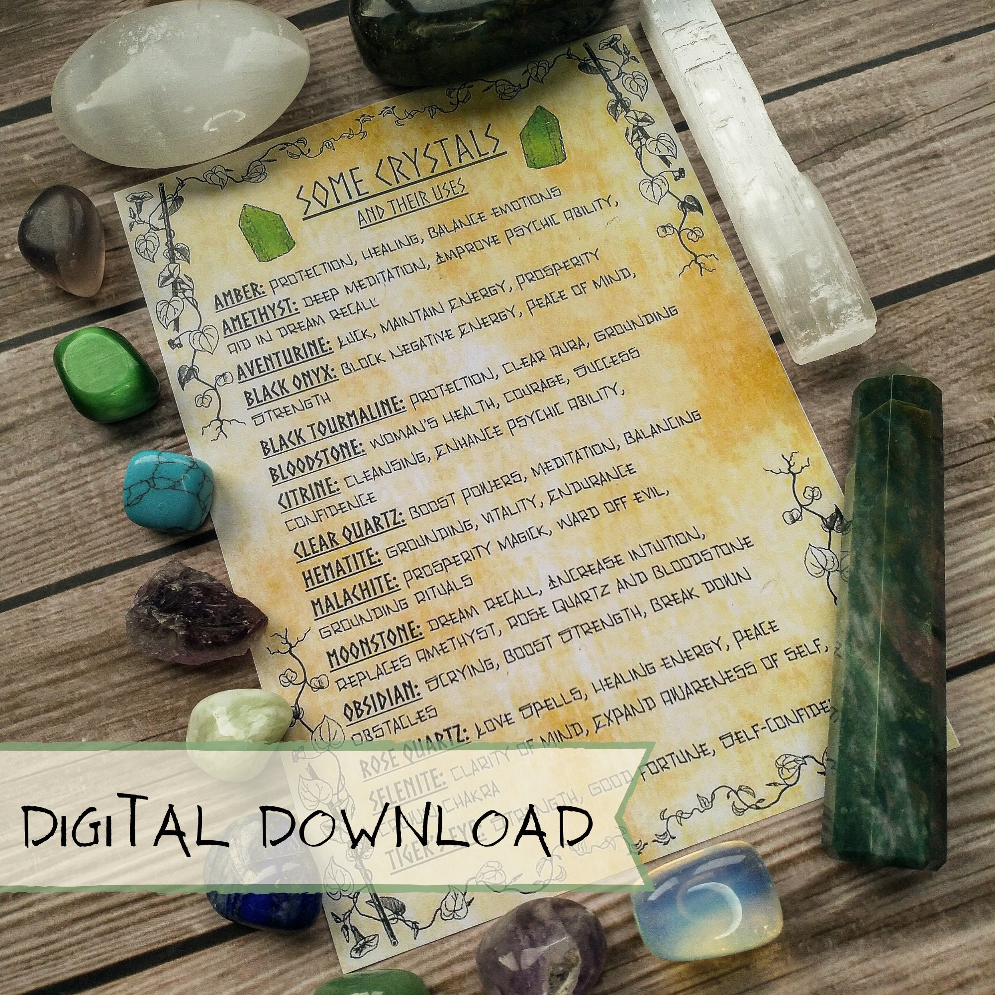 Crystals and Their Uses Grimoire Page Book of Shadows PDF Witchcraft Supply - Etsy