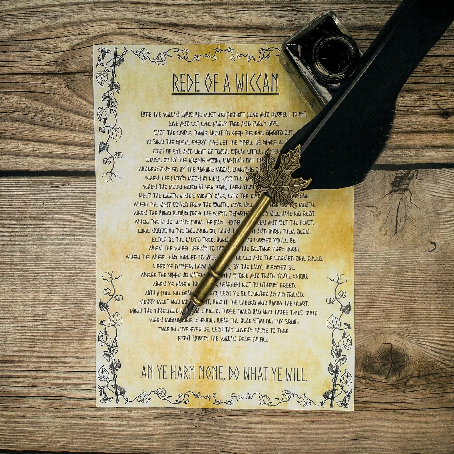 Wiccan Rede Downloadable Grimoire Page Book of Shadows PDF Digital ...