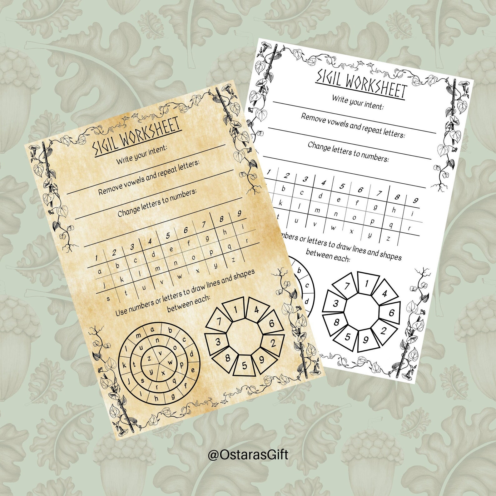 Sigils Worksheet With Witches Wheels | Witch Printables Grimoire Page ...