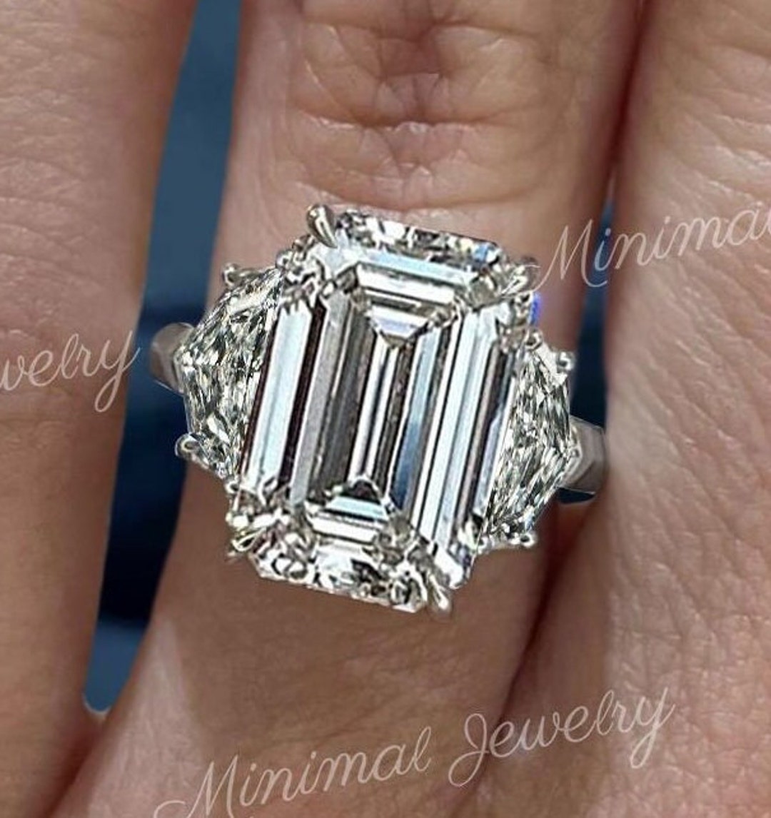 Three Stone Emerald Cut Engagement Ring Large 11.6 TCW Emerald Cut ...