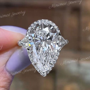9 CT Pear Moissanite Engagement Ring Large Three Stone Crushed Ice Moissanite Pear Halo,trillion ...