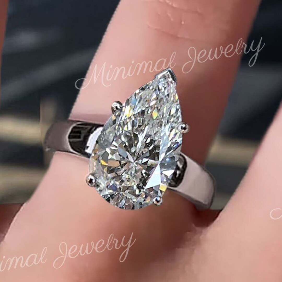 4 CT Pear Shaped Engagement Ring Unique Solitaire Pear Moissanite ...